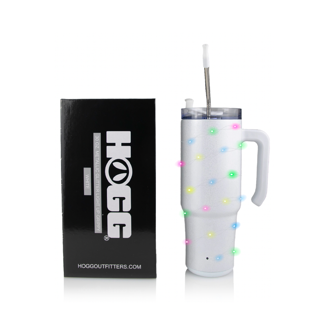 30oz Sublimatable Metallic Glitter Light Up Grippy Tumbler Case (24 Units) - White – The ...