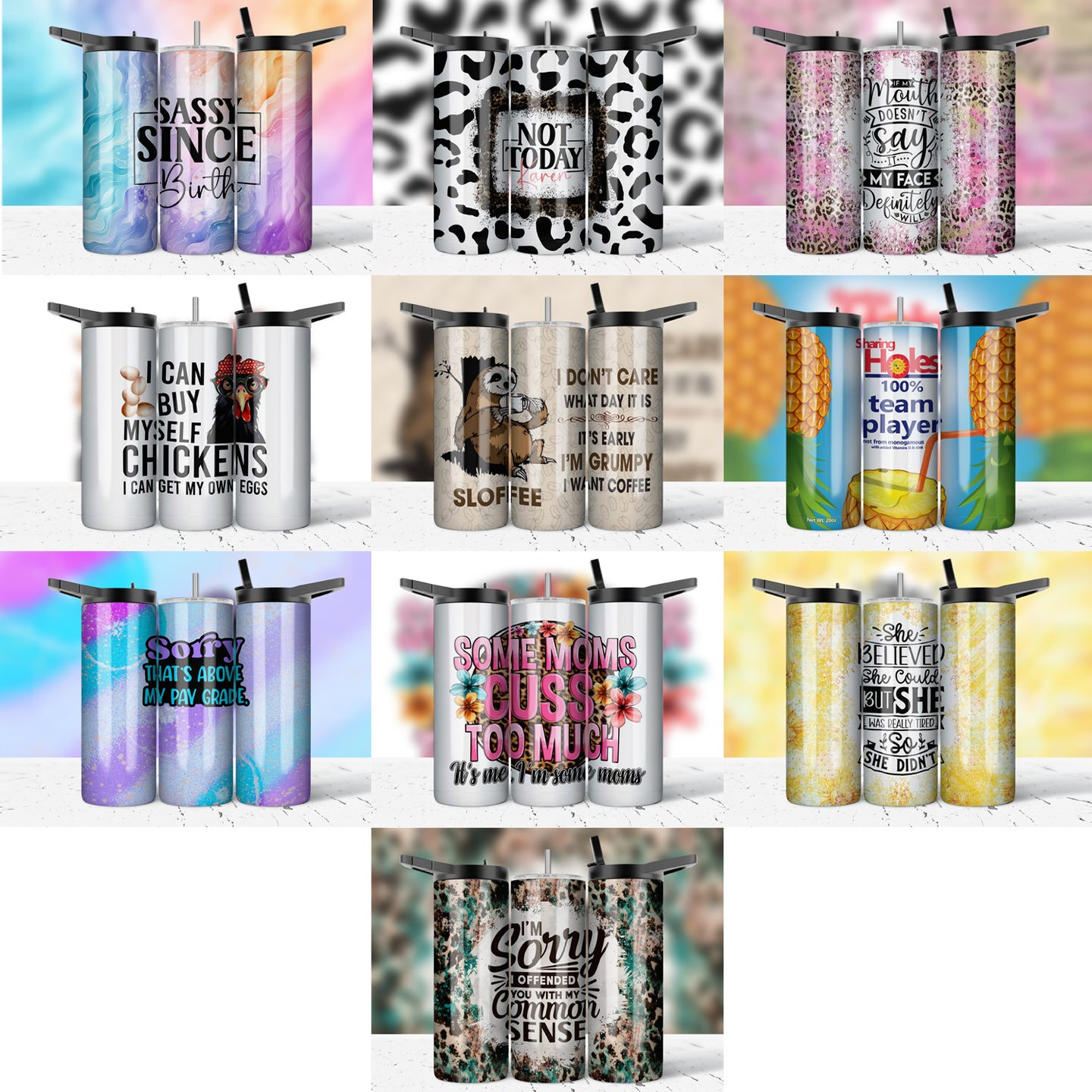 Sublimation Prints - 20oz Straight Skinny Tumblers (10 Pack) - Sarcasm ...